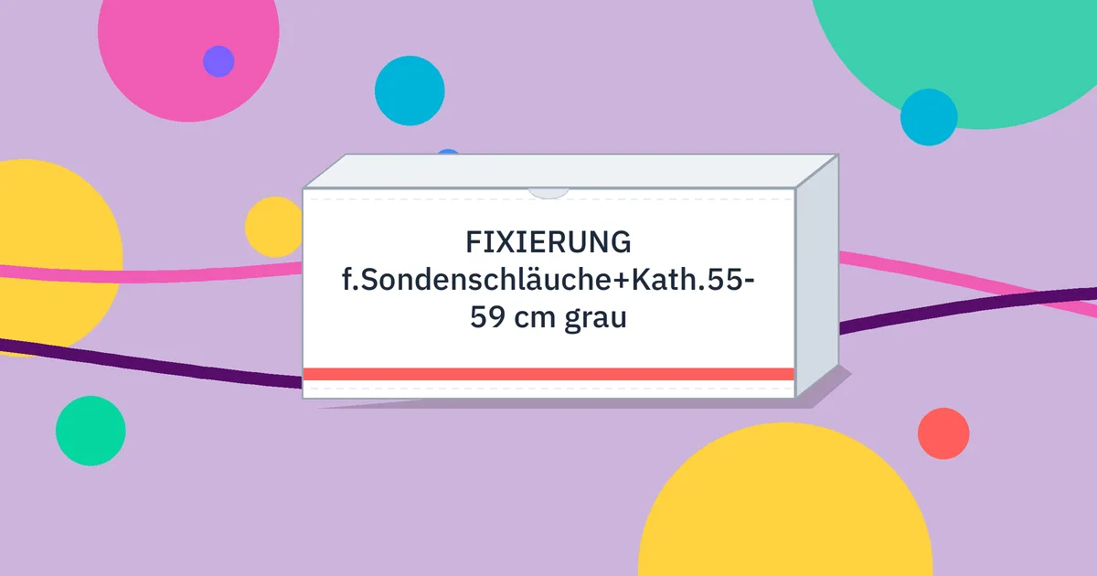Symbolbild: Packung mit der Aufschrift FIXIERUNG f.Sondenschläuche+Kath.55-59 cm grau (PZN 20653112) – Verfügbarkeit und Bezug in Apotheken in Frankfurt am Main