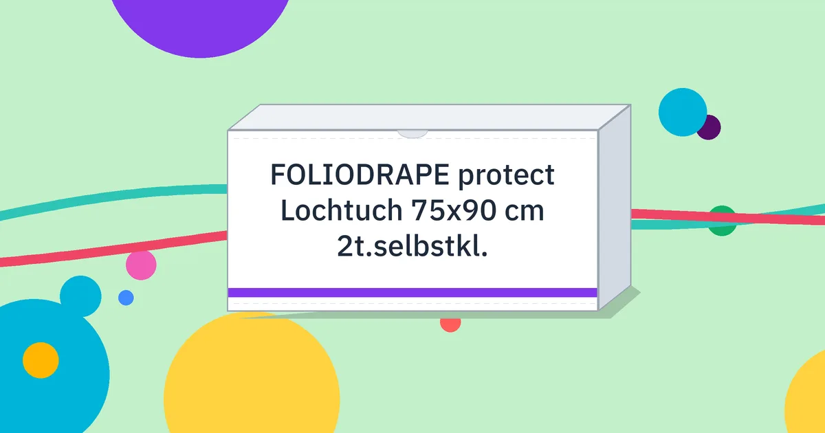 Symbolbild: Packung mit der Aufschrift FOLIODRAPE protect Lochtuch 75x90 cm 2t.selbstkl. (PZN 19064681) – Verfügbarkeit und Bezug in Apotheken in Frankfurt am Main
