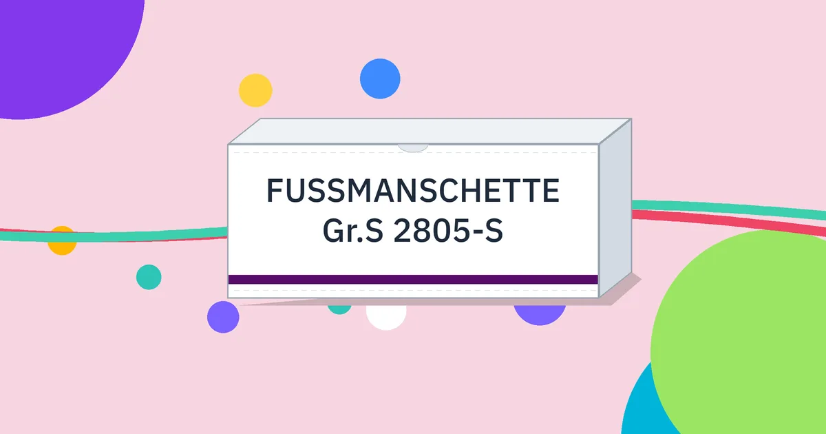 Symbolbild: Packung mit der Aufschrift FUSSMANSCHETTE Gr.S 2805-S (PZN 13586680) – Verfügbarkeit und Bezug in Apotheken in Frankfurt am Main