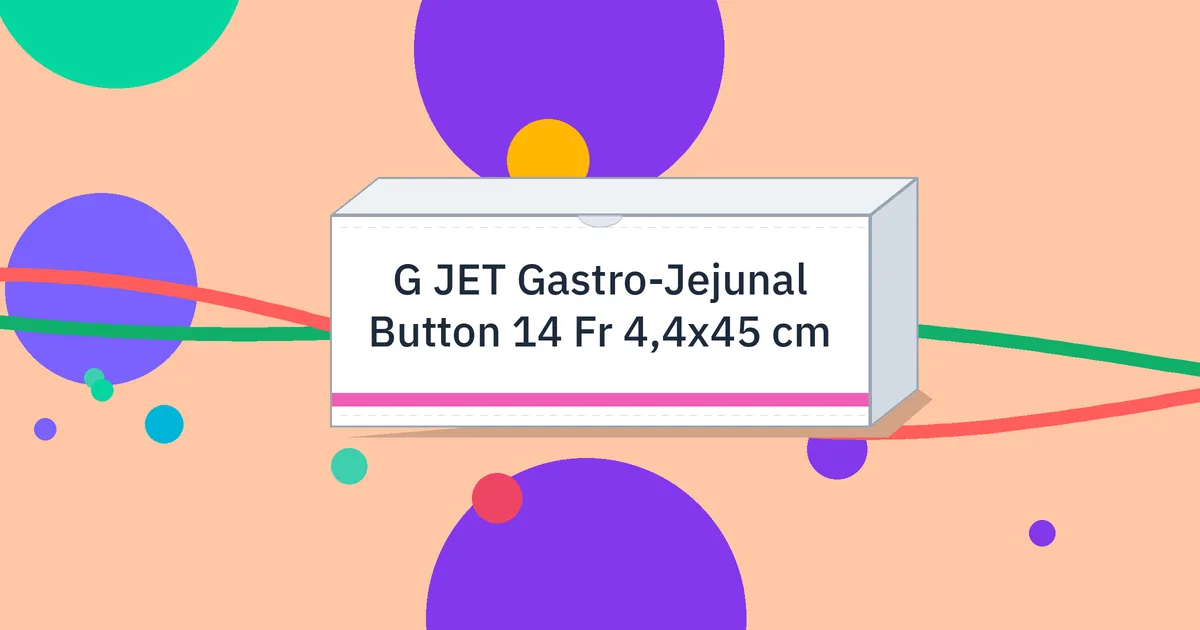 Symbolbild: Packung mit der Aufschrift G JET Gastro-Jejunal Button 14 Fr 4,4x45 cm (PZN 14346630) – Verfügbarkeit und Bezug in Apotheken in Frankfurt am Main