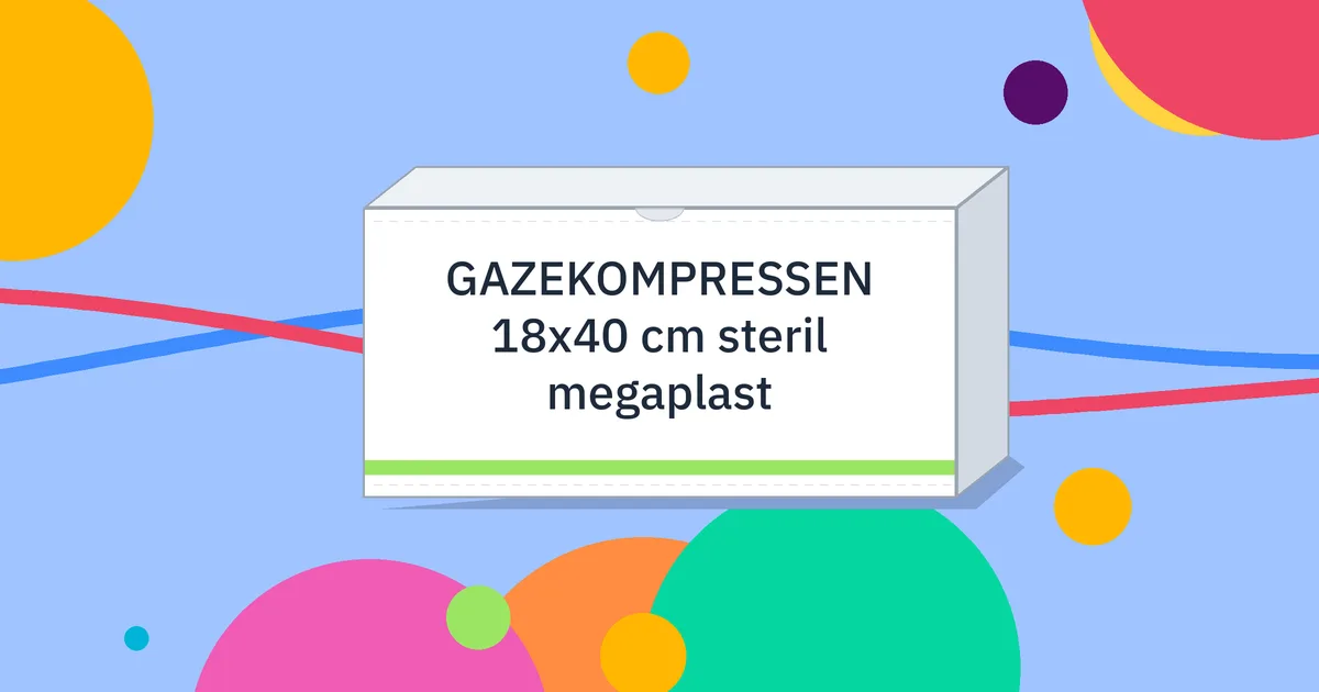 Symbolbild: Packung mit der Aufschrift GAZEKOMPRESSEN 18x40 cm steril megaplast (PZN 16500644) – Verfügbarkeit und Bezug in Apotheken in Frankfurt am Main