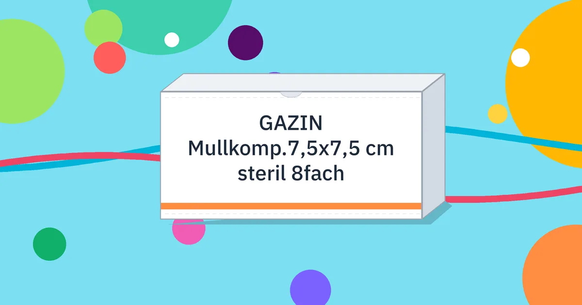 Symbolbild: Packung mit der Aufschrift GAZIN Mullkomp.7,5x7,5 cm steril 8fach (PZN 20721055) – Verfügbarkeit und Bezug in Apotheken in Frankfurt am Main
