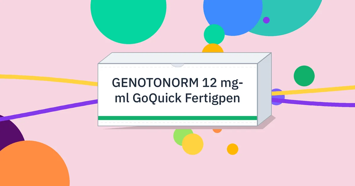 Symbolbild: Packung mit der Aufschrift GENOTONORM 12 mg-ml GoQuick Fertigpen (PZN 19533609) – Verfügbarkeit und Bezug in Apotheken in Frankfurt am Main