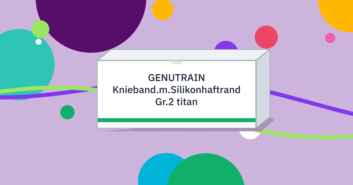 Symbolbild: Packung mit der Aufschrift GENUTRAIN Knieband.m.Silikonhaftrand Gr.2 titan (PZN 03139997) – Verfügbarkeit und Bezug in Apotheken in Frankfurt am Main