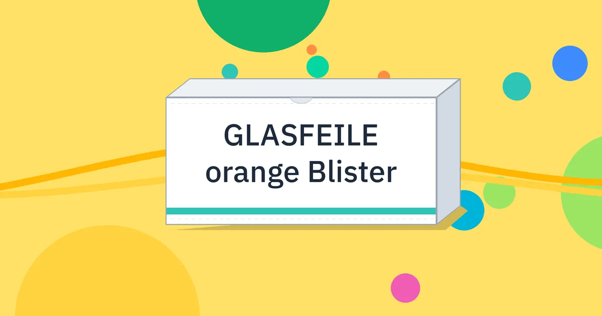 Symbolbild: Packung mit der Aufschrift GLASFEILE orange Blister (PZN 10350037) – Verfügbarkeit und Bezug in Apotheken in Frankfurt am Main
