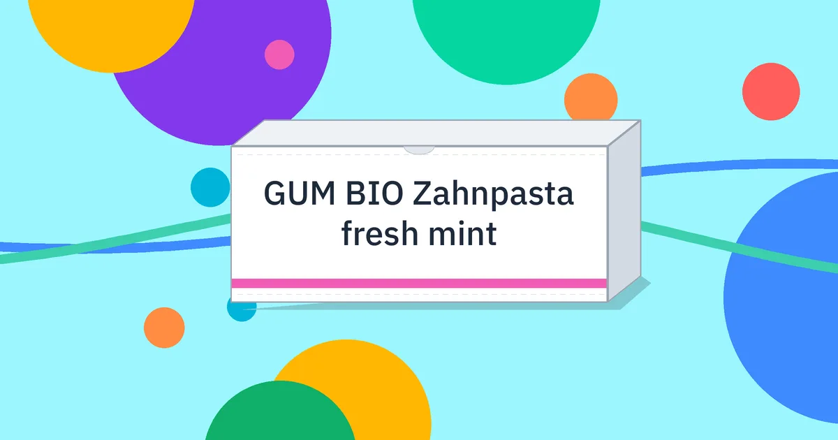 Symbolbild: Packung mit der Aufschrift GUM BIO Zahnpasta fresh mint (PZN 16584517) – Verfügbarkeit und Bezug in Apotheken in Frankfurt am Main