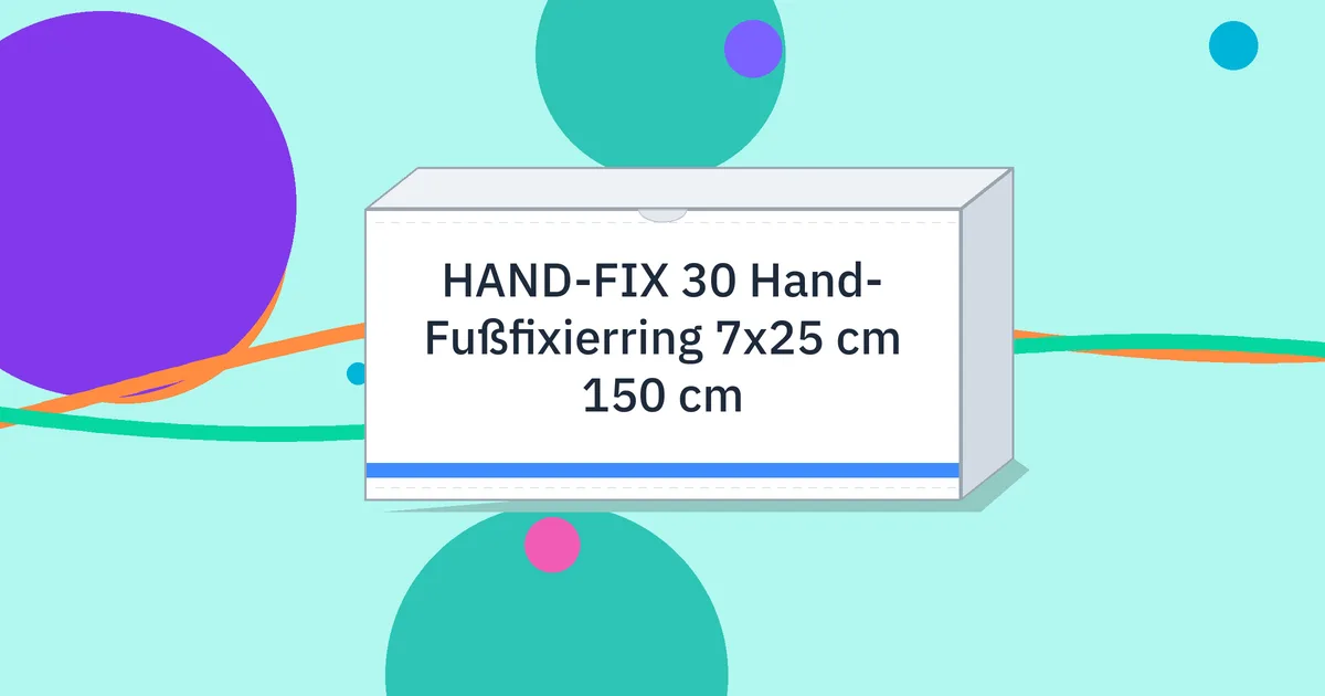 Symbolbild: Packung mit der Aufschrift HAND-FIX 30 Hand-Fußfixierring 7x25 cm 150 cm (PZN 18777982) – Verfügbarkeit und Bezug in Apotheken in Frankfurt am Main