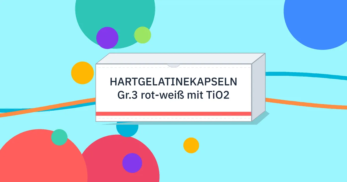 Symbolbild: Packung mit der Aufschrift HARTGELATINEKAPSELN Gr.3 rot-weiß mit TiO2 (PZN 18770454) – Verfügbarkeit und Bezug in Apotheken in Frankfurt am Main