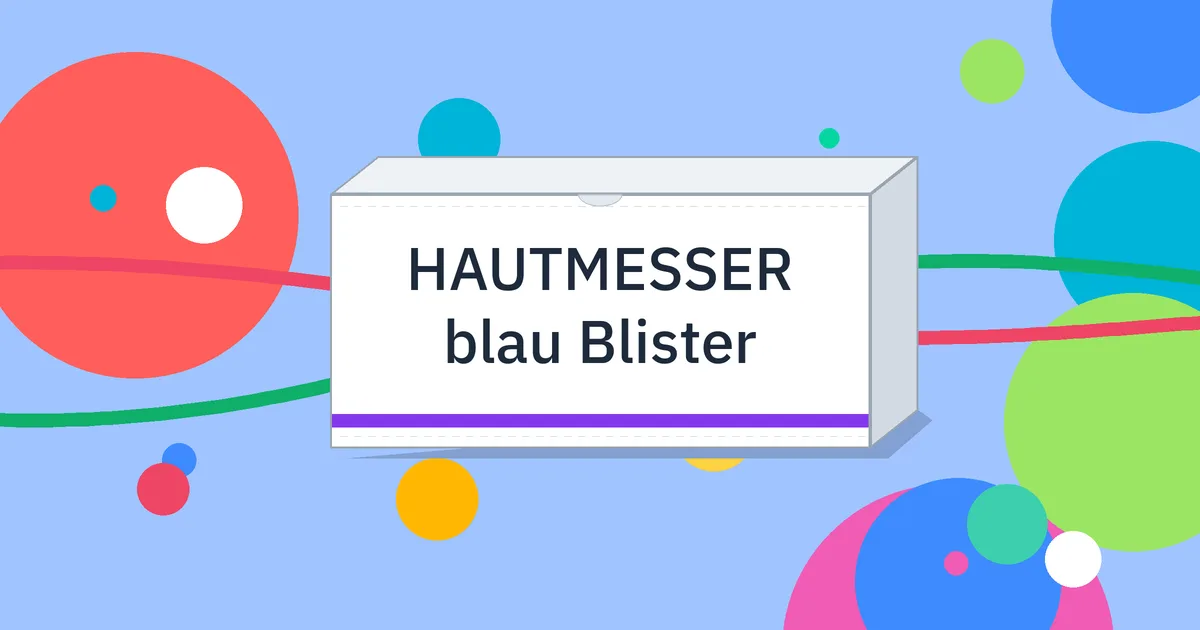 Symbolbild: Packung mit der Aufschrift HAUTMESSER blau Blister (PZN 01591581) – Verfügbarkeit und Bezug in Apotheken in Frankfurt am Main
