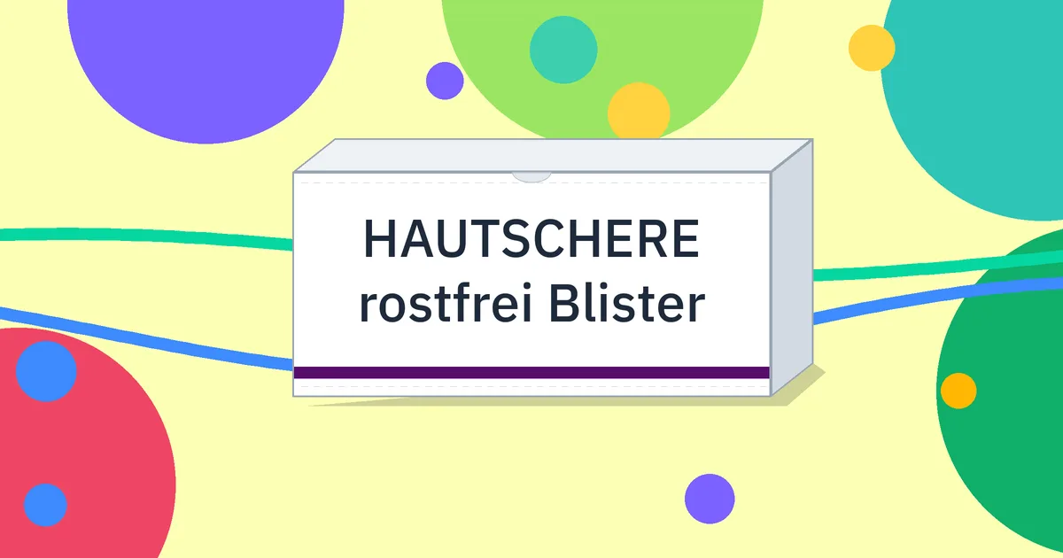 Symbolbild: Packung mit der Aufschrift HAUTSCHERE rostfrei Blister (PZN 01569995) – Verfügbarkeit und Bezug in Apotheken in Frankfurt am Main