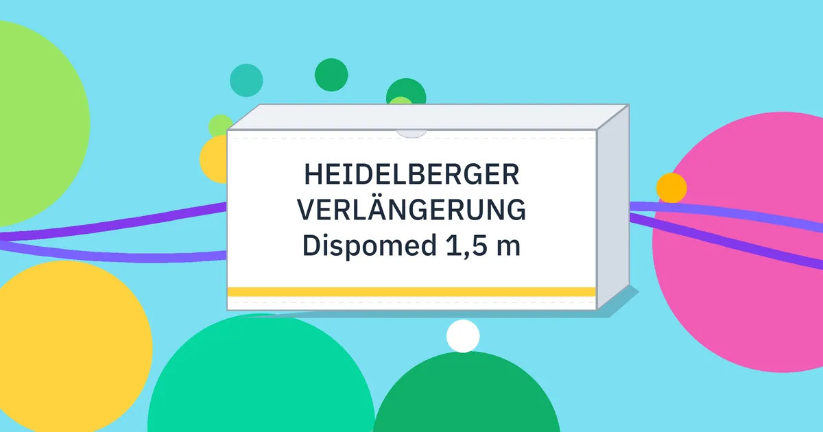 Symbolbild: Packung mit der Aufschrift HEIDELBERGER VERLÄNGERUNG Dispomed 1,5 m (PZN 08495797) – Verfügbarkeit und Bezug in Apotheken in Frankfurt am Main