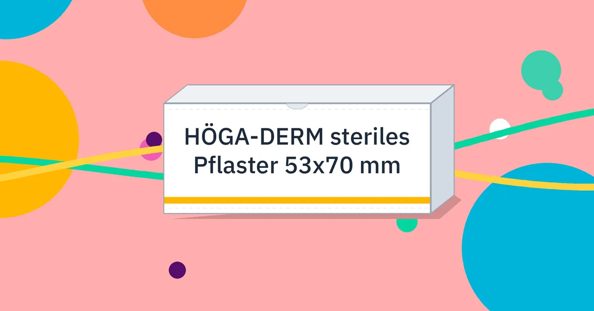 Symbolbild: Packung mit der Aufschrift HÖGA-DERM steriles Pflaster 53x70 mm (PZN 11889844) – Verfügbarkeit und Bezug in Apotheken in Frankfurt am Main