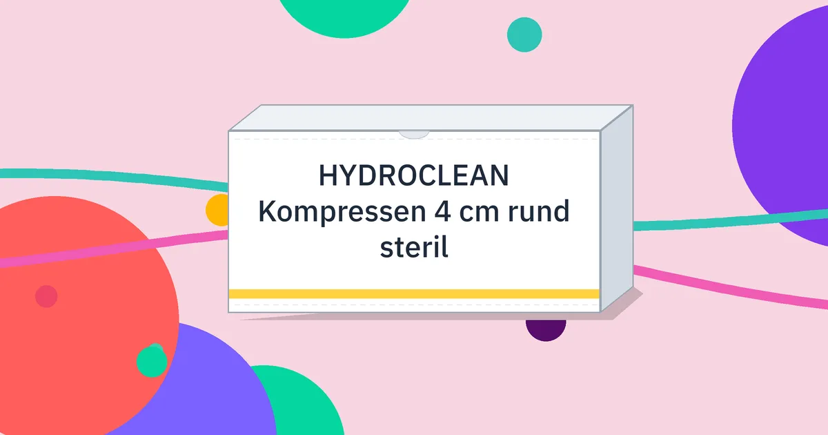 Symbolbild: Packung mit der Aufschrift HYDROCLEAN Kompressen 4 cm rund steril (PZN 18124872) – Verfügbarkeit und Bezug in Apotheken in Frankfurt am Main