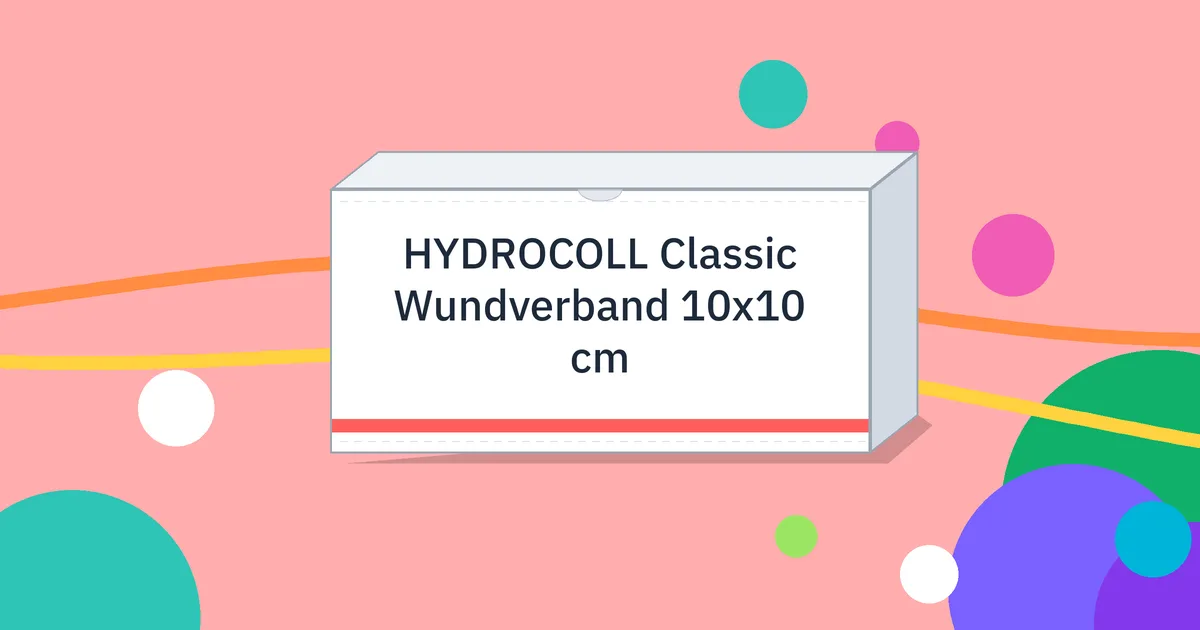 Symbolbild: Packung mit der Aufschrift HYDROCOLL Classic Wundverband 10x10 cm (PZN 19855862) – Verfügbarkeit und Bezug in Apotheken in Frankfurt am Main