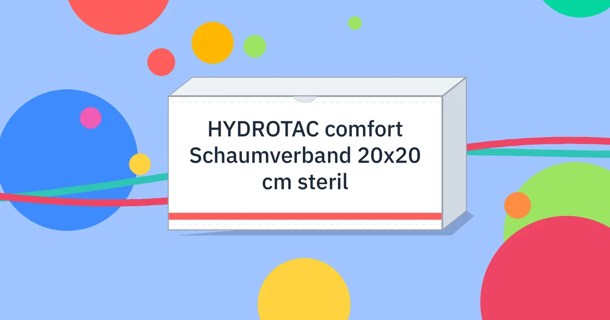 Symbolbild: Packung mit der Aufschrift HYDROTAC comfort Schaumverband 20x20 cm steril (PZN 12578112) – Verfügbarkeit und Bezug in Apotheken in Frankfurt am Main