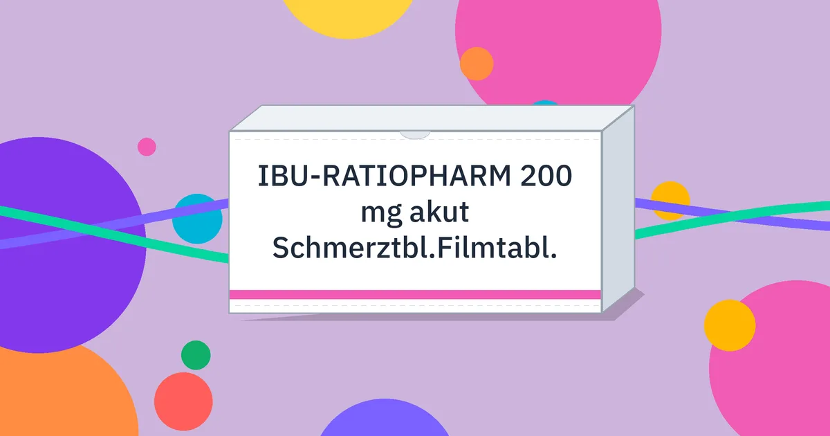 Symbolbild: Packung mit der Aufschrift IBU-RATIOPHARM 200 mg akut Schmerztbl.Filmtabl. (PZN 00984723) – Verfügbarkeit und Bezug in Apotheken in Frankfurt am Main