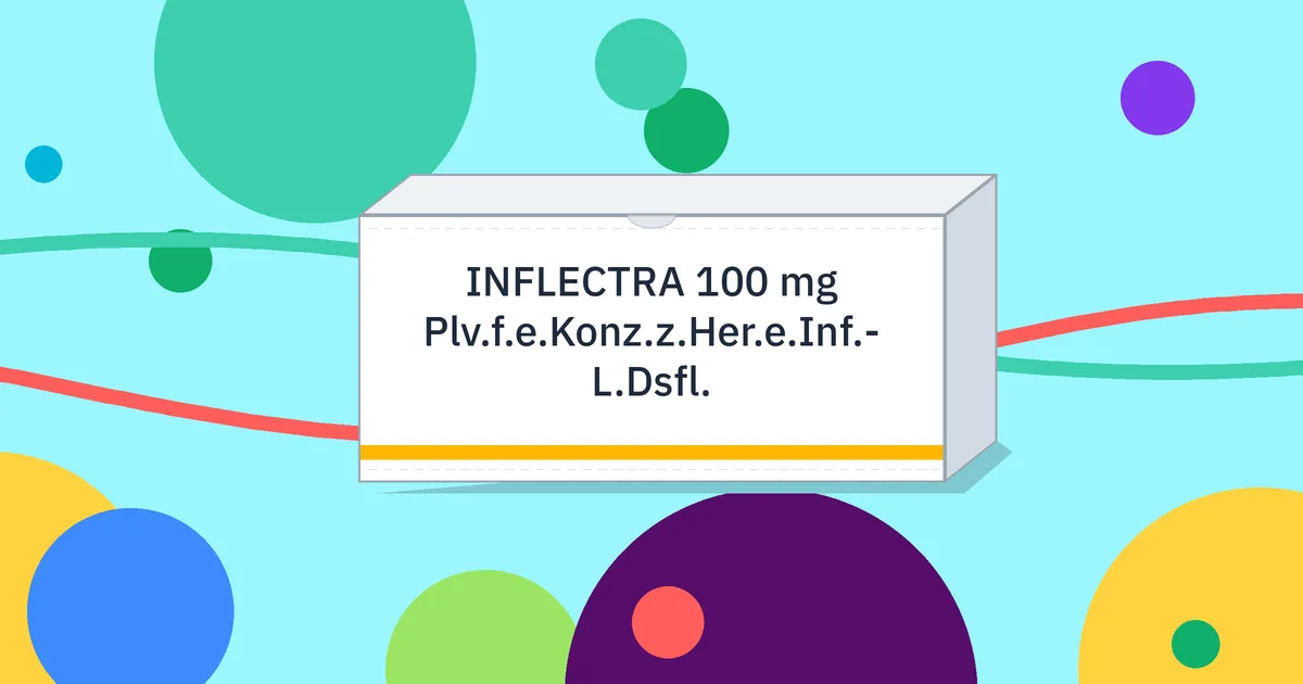 Symbolbild: Packung mit der Aufschrift INFLECTRA 100 mg Plv.f.e.Konz.z.Her.e.Inf.-L.Dsfl. (PZN 13837544) – Verfügbarkeit und Bezug in Apotheken in Frankfurt am Main