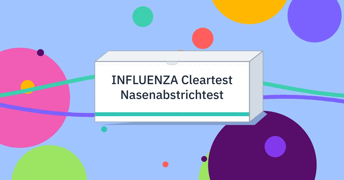 Symbolbild: Packung mit der Aufschrift INFLUENZA Cleartest Nasenabstrichtest (PZN 06794478) – Verfügbarkeit und Bezug in Apotheken in Frankfurt am Main