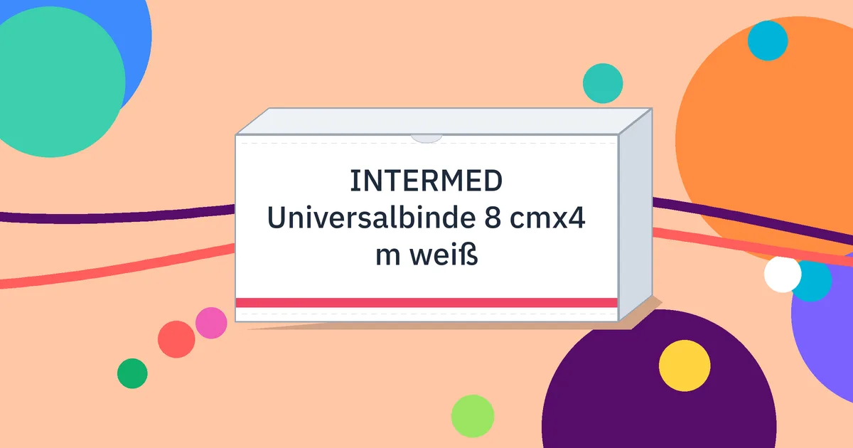 Symbolbild: Packung mit der Aufschrift INTERMED Universalbinde 8 cmx4 m weiß (PZN 16609275) – Verfügbarkeit und Bezug in Apotheken in Frankfurt am Main