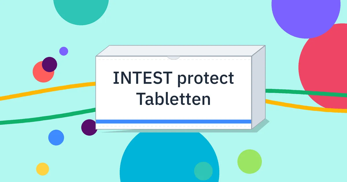 Symbolbild: Packung mit der Aufschrift INTEST protect Tabletten (PZN 10303919) – Verfügbarkeit und Bezug in Apotheken in Frankfurt am Main