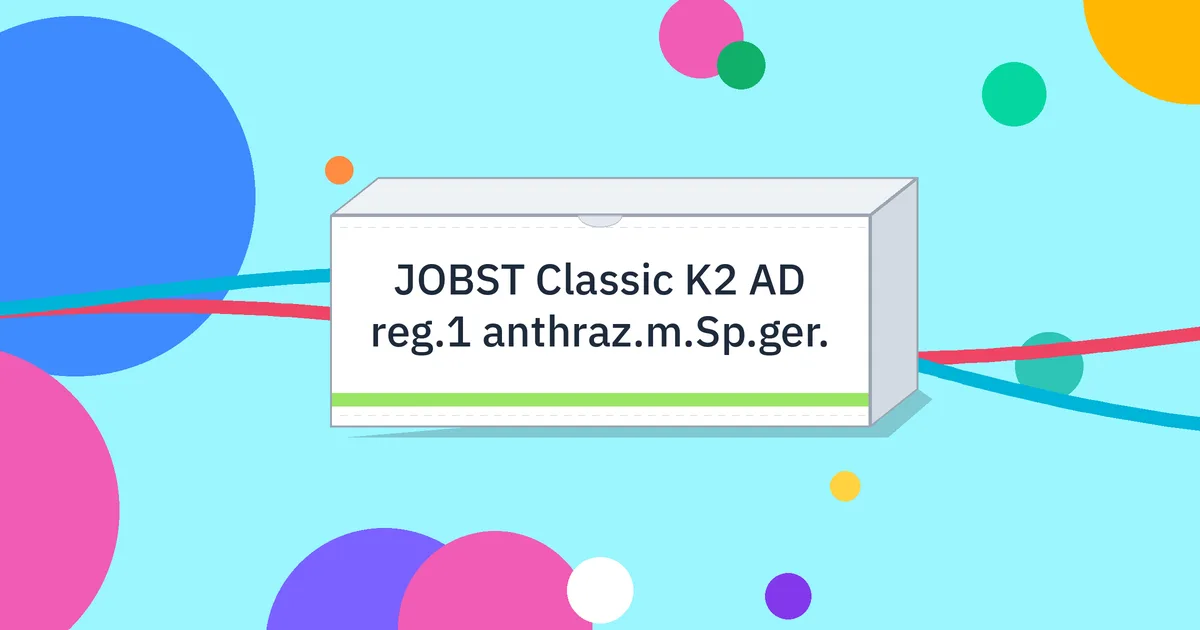Symbolbild: Packung mit der Aufschrift JOBST Classic K2 AD reg.1 anthraz.m.Sp.ger. (PZN 13062362) – Verfügbarkeit und Bezug in Apotheken in Frankfurt am Main