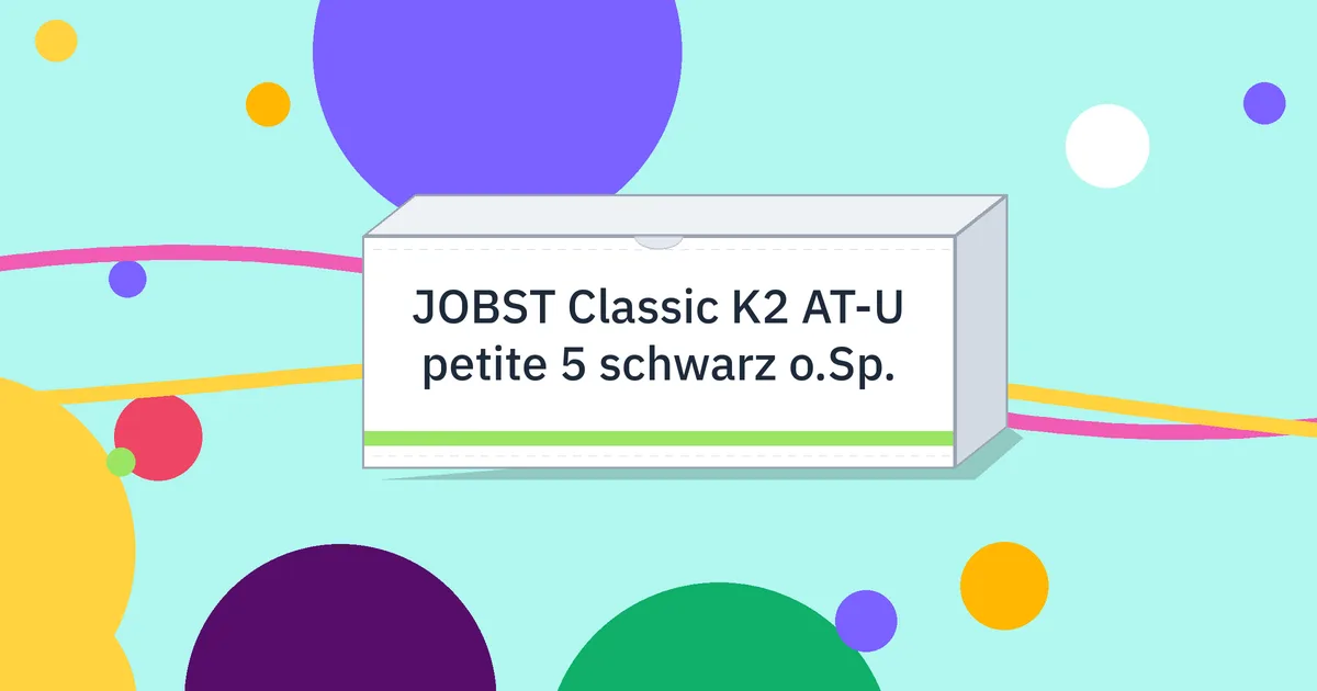 Symbolbild: Packung mit der Aufschrift JOBST Classic K2 AT-U petite 5 schwarz o.Sp. (PZN 13068531) – Verfügbarkeit und Bezug in Apotheken in Frankfurt am Main