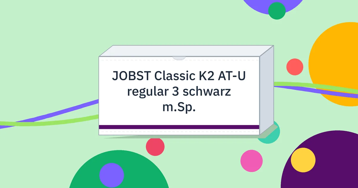 Symbolbild: Packung mit der Aufschrift JOBST Classic K2 AT-U regular 3 schwarz m.Sp. (PZN 13069370) – Verfügbarkeit und Bezug in Apotheken in Frankfurt am Main