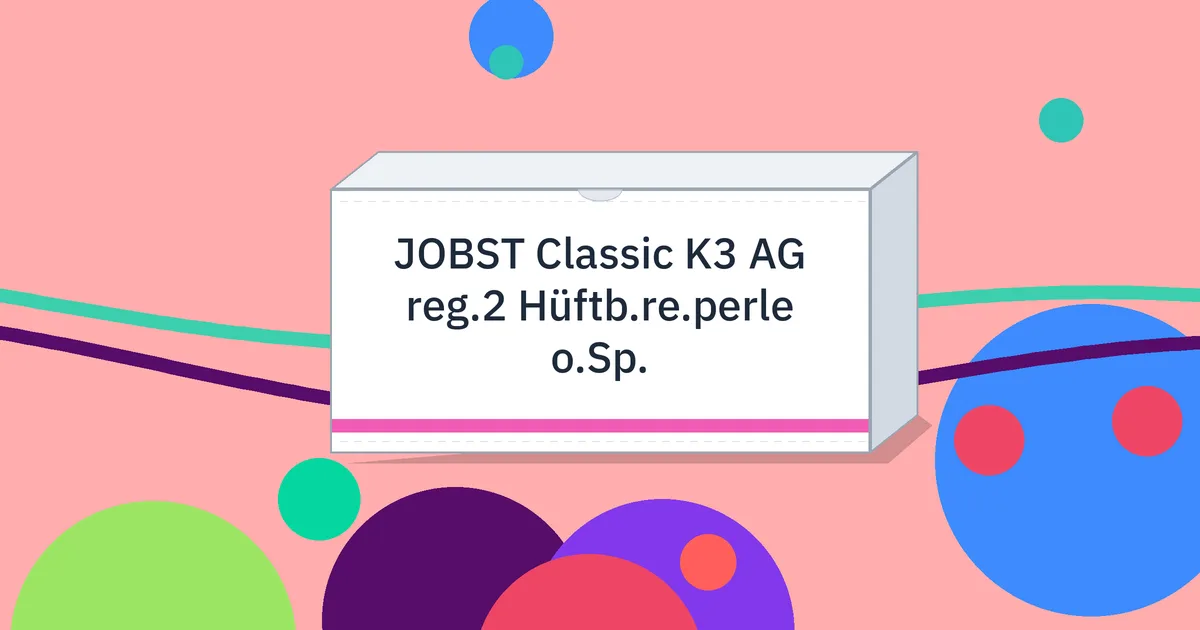 Symbolbild: Packung mit der Aufschrift JOBST Classic K3 AG reg.2 Hüftb.re.perle o.Sp. (PZN 13076424) – Verfügbarkeit und Bezug in Apotheken in Frankfurt am Main