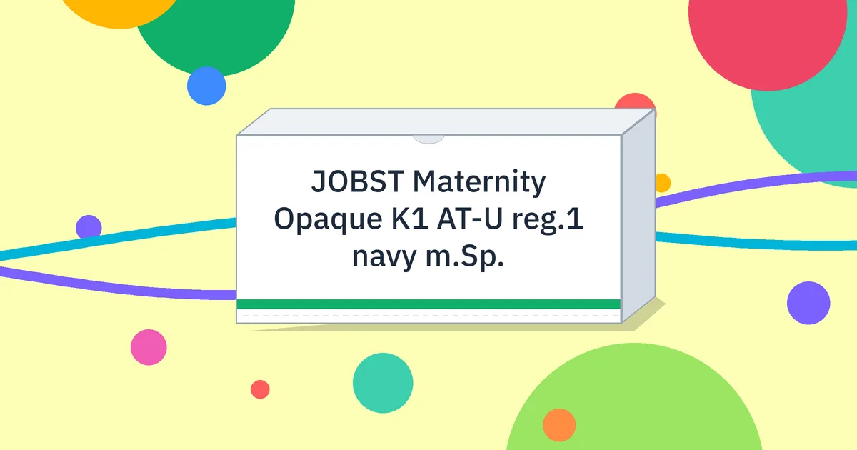 Symbolbild: Packung mit der Aufschrift JOBST Maternity Opaque K1 AT-U reg.1 navy m.Sp. (PZN 15859923) – Verfügbarkeit und Bezug in Apotheken in Frankfurt am Main