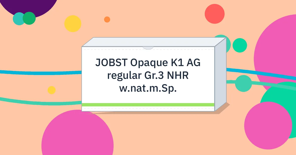 Symbolbild: Packung mit der Aufschrift JOBST Opaque K1 AG regular Gr.3 NHR w.nat.m.Sp. (PZN 13092067) – Verfügbarkeit und Bezug in Apotheken in Frankfurt am Main