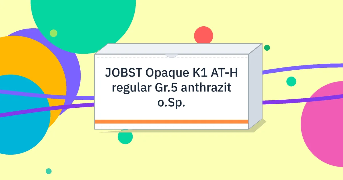 Symbolbild: Packung mit der Aufschrift JOBST Opaque K1 AT-H regular Gr.5 anthrazit o.Sp. (PZN 16274432) – Verfügbarkeit und Bezug in Apotheken in Frankfurt am Main