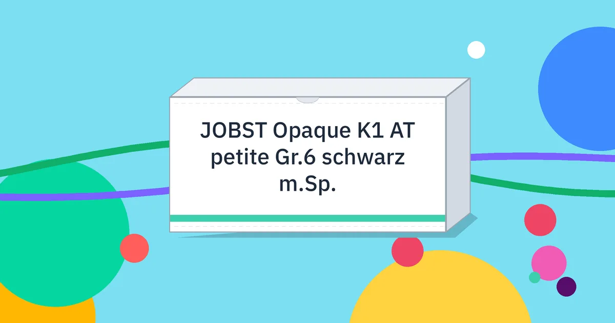 Symbolbild: Packung mit der Aufschrift JOBST Opaque K1 AT petite Gr.6 schwarz m.Sp. (PZN 13103894) – Verfügbarkeit und Bezug in Apotheken in Frankfurt am Main