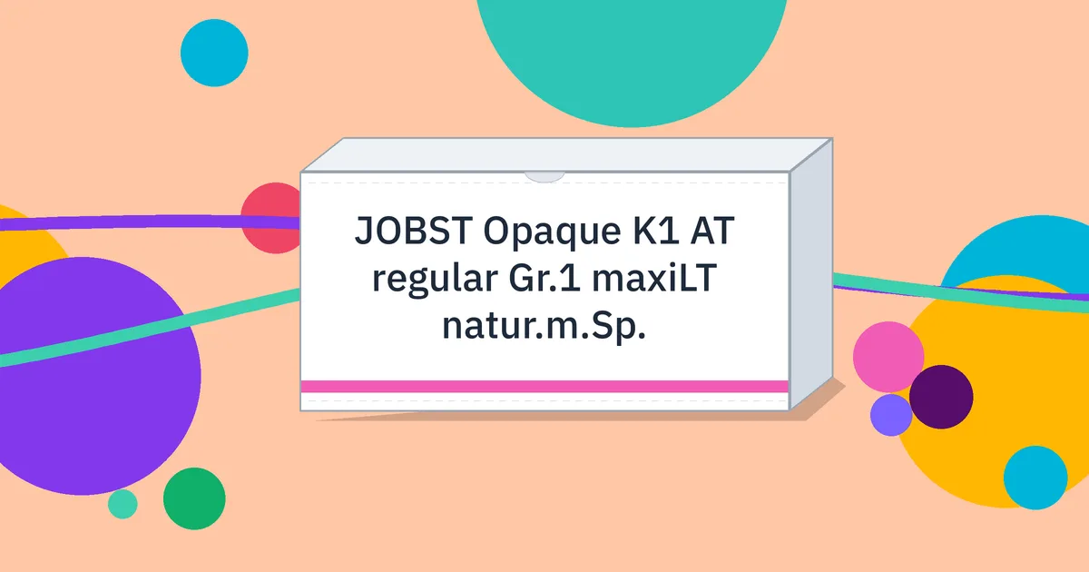 Symbolbild: Packung mit der Aufschrift JOBST Opaque K1 AT regular Gr.1 maxiLT natur.m.Sp. (PZN 13106148) – Verfügbarkeit und Bezug in Apotheken in Frankfurt am Main