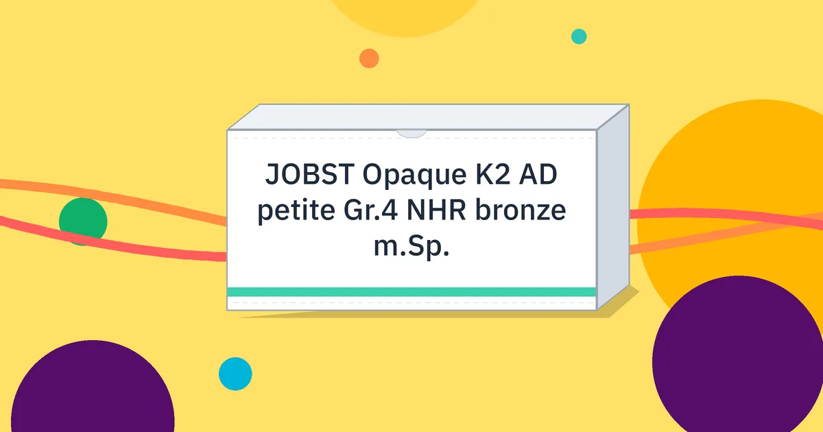 Symbolbild: Packung mit der Aufschrift JOBST Opaque K2 AD petite Gr.4 NHR bronze m.Sp. (PZN 13108733) – Verfügbarkeit und Bezug in Apotheken in Frankfurt am Main