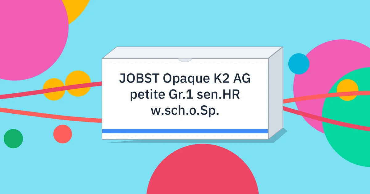 Symbolbild: Packung mit der Aufschrift JOBST Opaque K2 AG petite Gr.1 sen.HR w.sch.o.Sp. (PZN 11256702) – Verfügbarkeit und Bezug in Apotheken in Frankfurt am Main