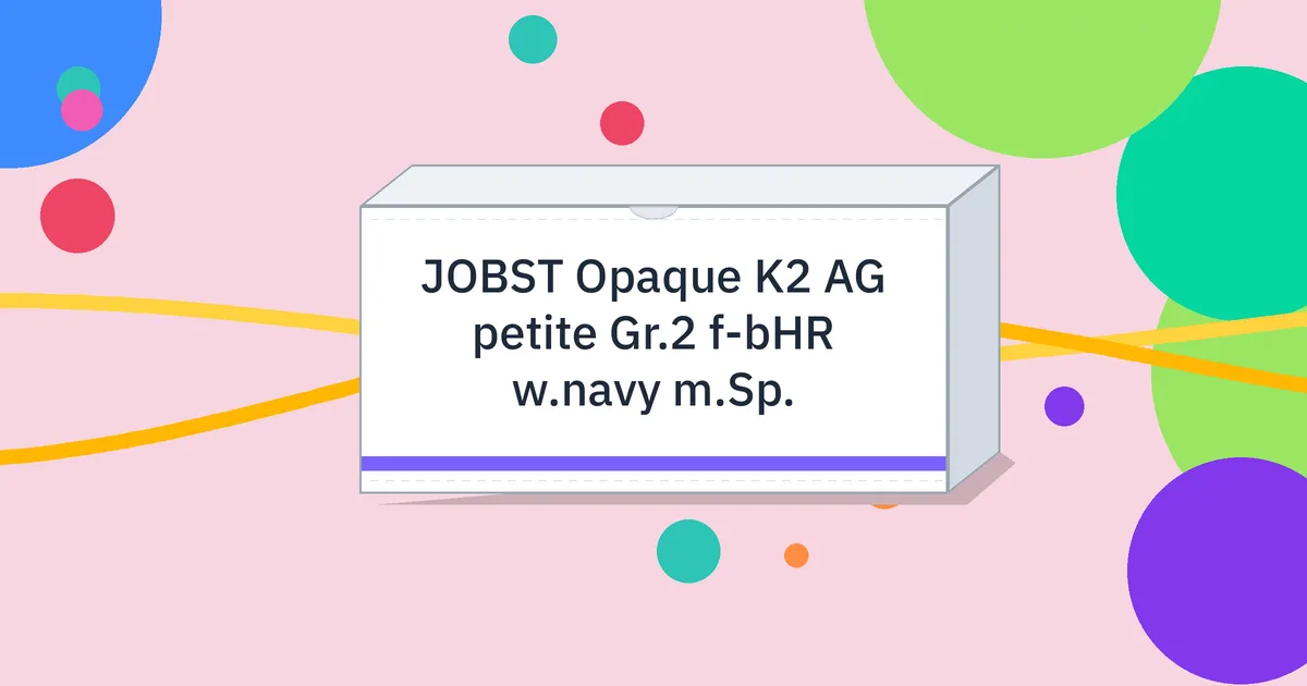 Symbolbild: Packung mit der Aufschrift JOBST Opaque K2 AG petite Gr.2 f-bHR w.navy m.Sp. (PZN 13160679) – Verfügbarkeit und Bezug in Apotheken in Frankfurt am Main