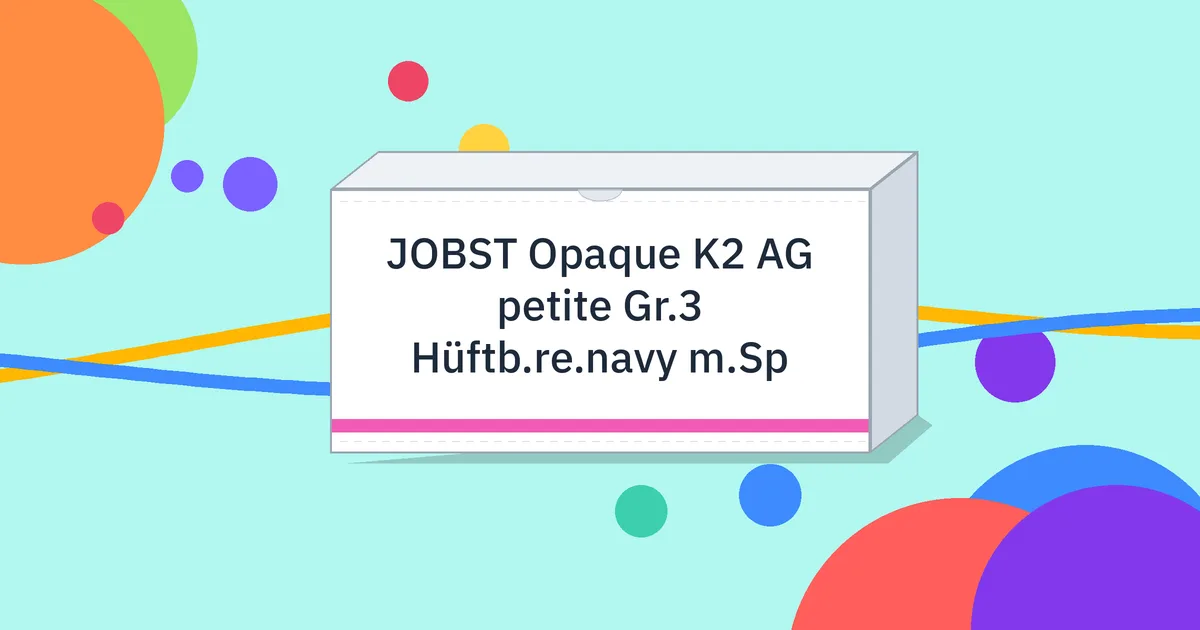 Symbolbild: Packung mit der Aufschrift JOBST Opaque K2 AG petite Gr.3 Hüftb.re.navy m.Sp (PZN 13115064) – Verfügbarkeit und Bezug in Apotheken in Frankfurt am Main
