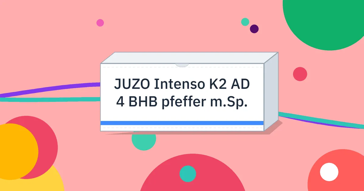 Symbolbild: Packung mit der Aufschrift JUZO Intenso K2 AD 4 BHB pfeffer m.Sp. (PZN 18613163) – Verfügbarkeit und Bezug in Apotheken in Frankfurt am Main
