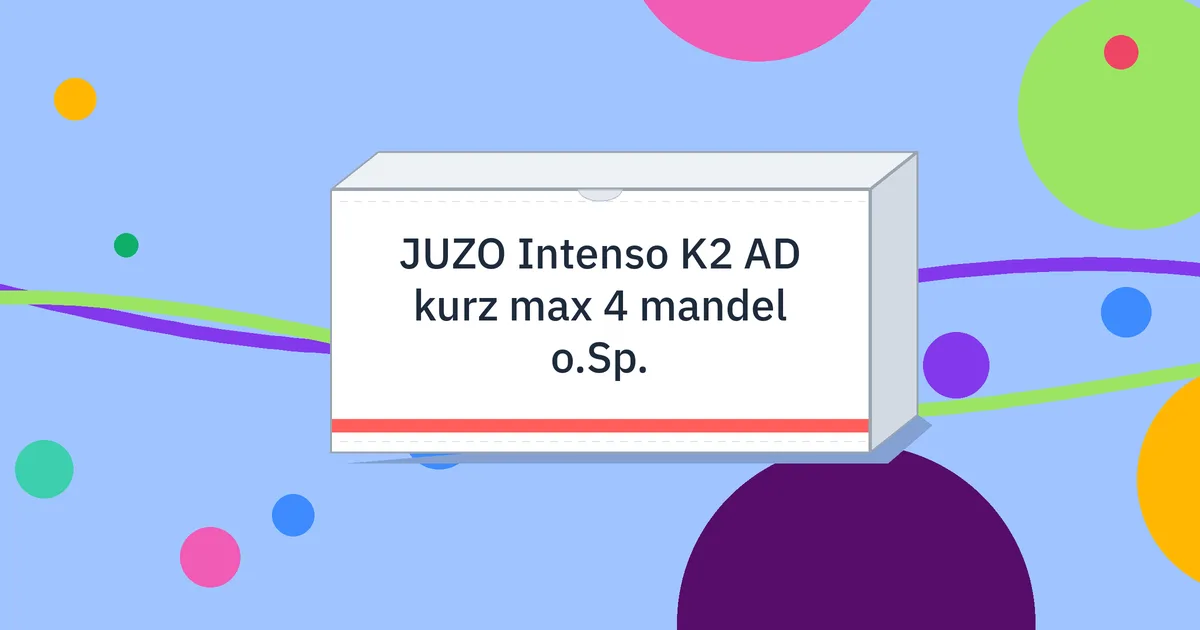 Symbolbild: Packung mit der Aufschrift JUZO Intenso K2 AD kurz max 4 mandel o.Sp. (PZN 18619332) – Verfügbarkeit und Bezug in Apotheken in Frankfurt am Main