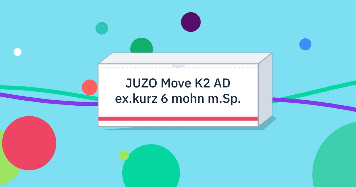 Symbolbild: Packung mit der Aufschrift JUZO Move K2 AD ex.kurz 6 mohn m.Sp. (PZN 18541624) – Verfügbarkeit und Bezug in Apotheken in Frankfurt am Main