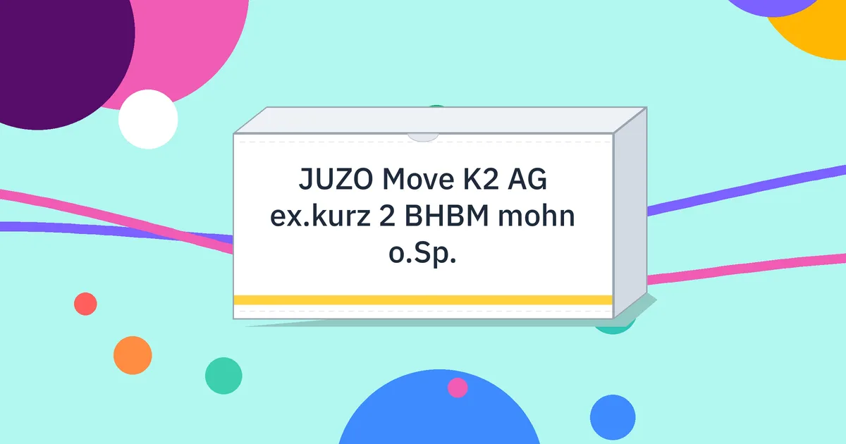 Symbolbild: Packung mit der Aufschrift JUZO Move K2 AG ex.kurz 2 BHBM mohn o.Sp. (PZN 18566133) – Verfügbarkeit und Bezug in Apotheken in Frankfurt am Main