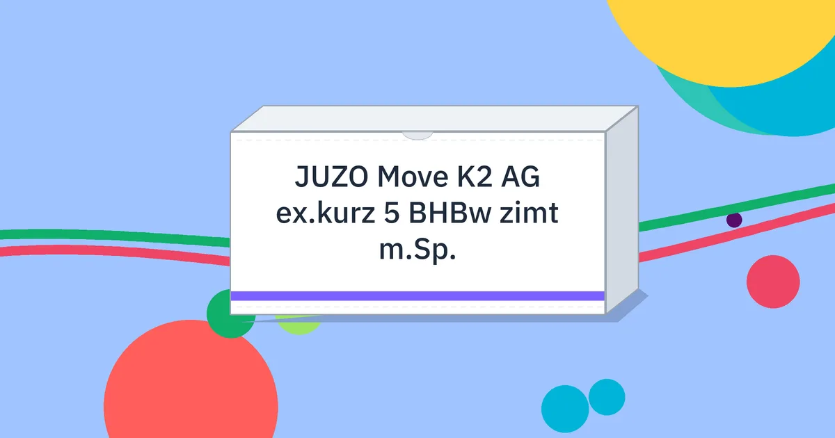 Symbolbild: Packung mit der Aufschrift JUZO Move K2 AG ex.kurz 5 BHBw zimt m.Sp. (PZN 18532335) – Verfügbarkeit und Bezug in Apotheken in Frankfurt am Main