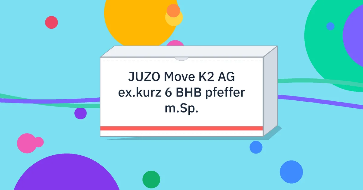 Symbolbild: Packung mit der Aufschrift JUZO Move K2 AG ex.kurz 6 BHB pfeffer m.Sp. (PZN 16637455) – Verfügbarkeit und Bezug in Apotheken in Frankfurt am Main