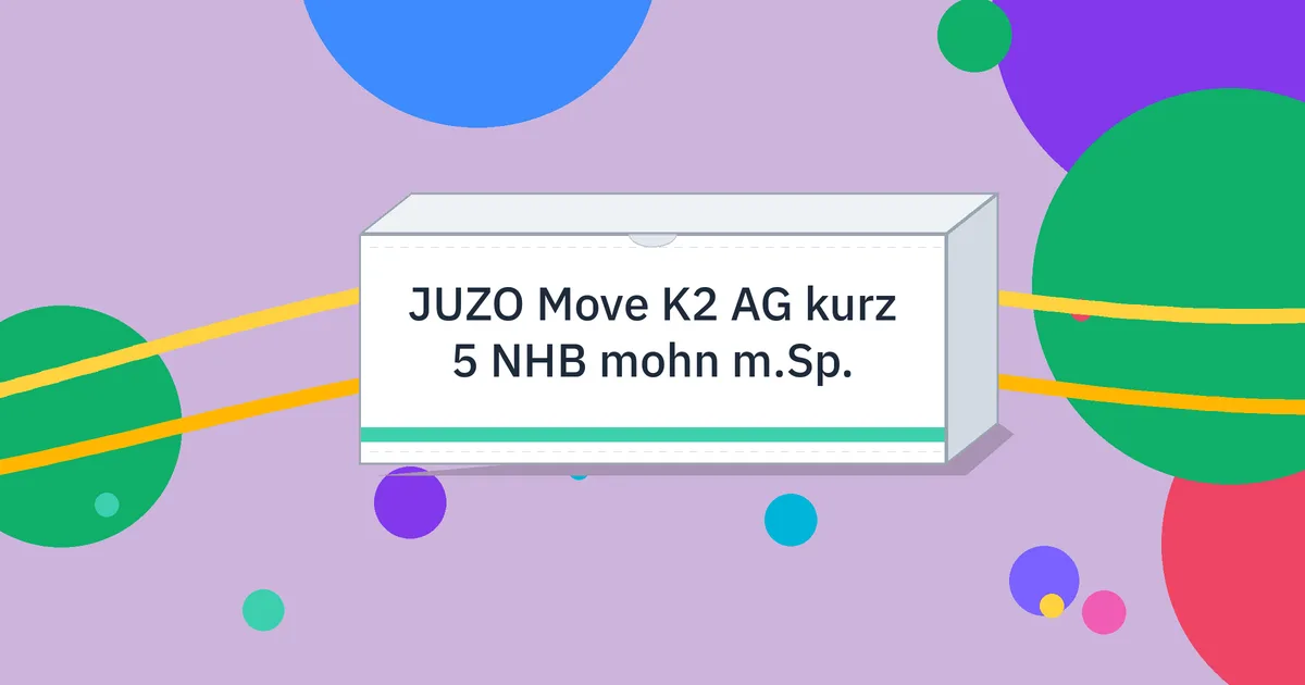 Symbolbild: Packung mit der Aufschrift JUZO Move K2 AG kurz 5 NHB mohn m.Sp. (PZN 18559357) – Verfügbarkeit und Bezug in Apotheken in Frankfurt am Main