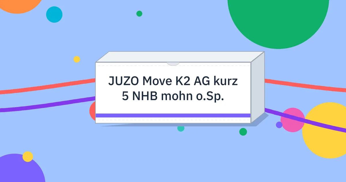 Symbolbild: Packung mit der Aufschrift JUZO Move K2 AG kurz 5 NHB mohn o.Sp. (PZN 18561348) – Verfügbarkeit und Bezug in Apotheken in Frankfurt am Main