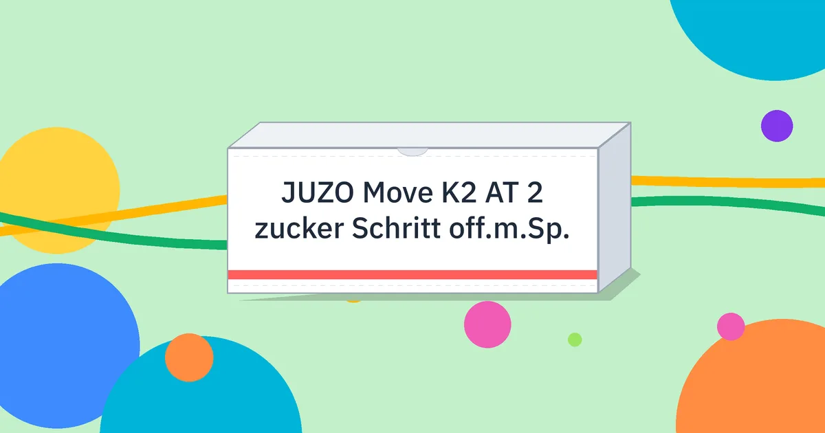 Symbolbild: Packung mit der Aufschrift JUZO Move K2 AT 2 zucker Schritt off.m.Sp. (PZN 20667976) – Verfügbarkeit und Bezug in Apotheken in Frankfurt am Main