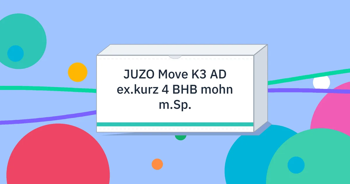 Symbolbild: Packung mit der Aufschrift JUZO Move K3 AD ex.kurz 4 BHB mohn m.Sp. (PZN 18573653) – Verfügbarkeit und Bezug in Apotheken in Frankfurt am Main
