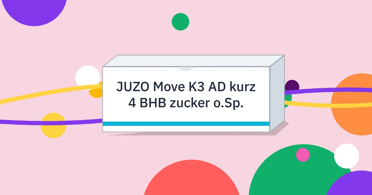 Symbolbild: Packung mit der Aufschrift JUZO Move K3 AD kurz 4 BHB zucker o.Sp. (PZN 18568965) – Verfügbarkeit und Bezug in Apotheken in Frankfurt am Main