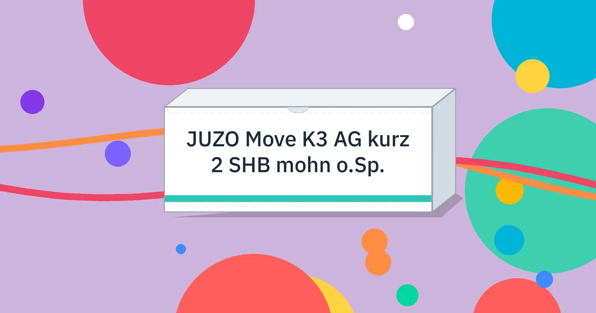 Symbolbild: Packung mit der Aufschrift JUZO Move K3 AG kurz 2 SHB mohn o.Sp. (PZN 18593265) – Verfügbarkeit und Bezug in Apotheken in Frankfurt am Main