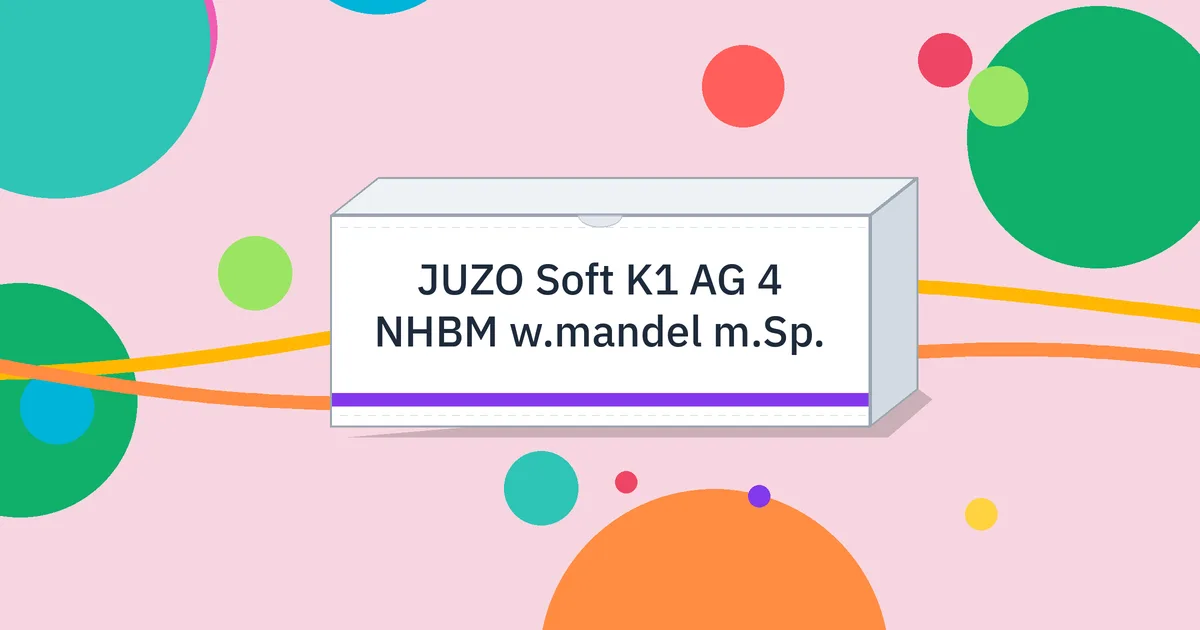 Symbolbild: Packung mit der Aufschrift JUZO Soft K1 AG 4 NHBM w.mandel m.Sp. (PZN 15015579) – Verfügbarkeit und Bezug in Apotheken in Frankfurt am Main
